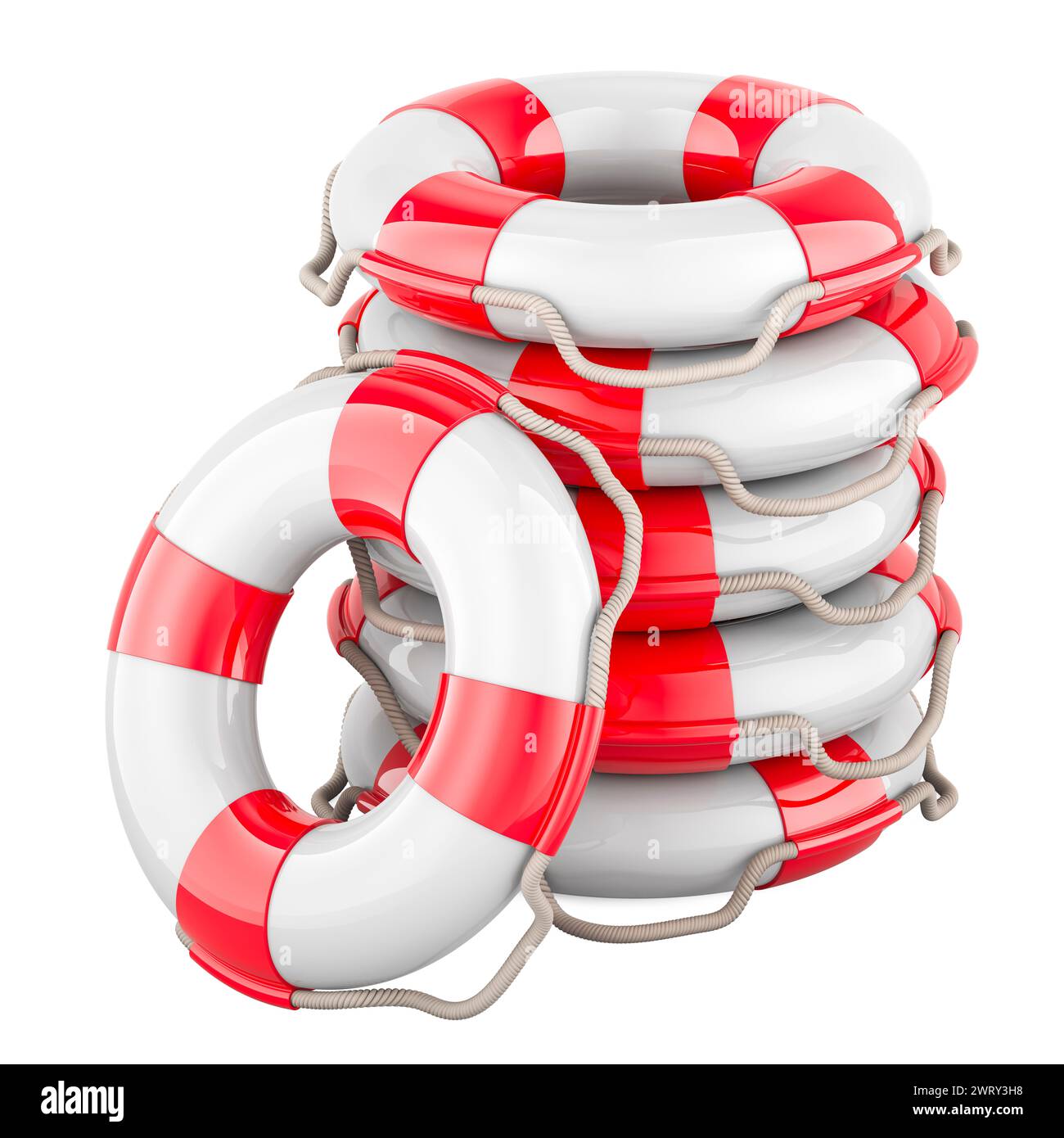 Stack of Lifebelts, heap of lifebuoys. 3D rendering isolated on white ...