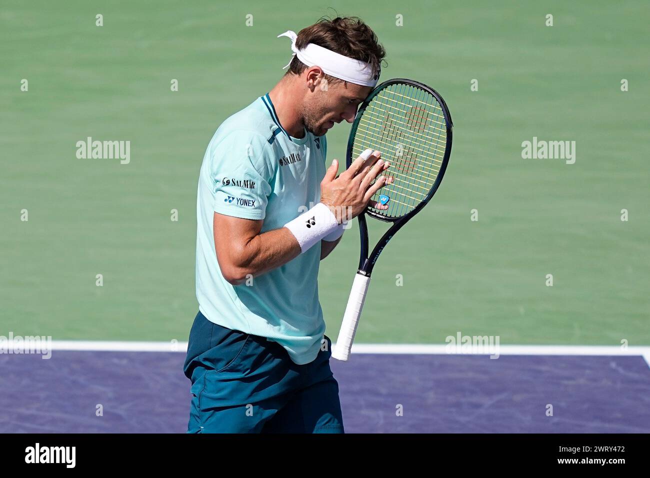 Casper Ruud, of Norway, reacts as he plays Tommy Paul, of the United ...