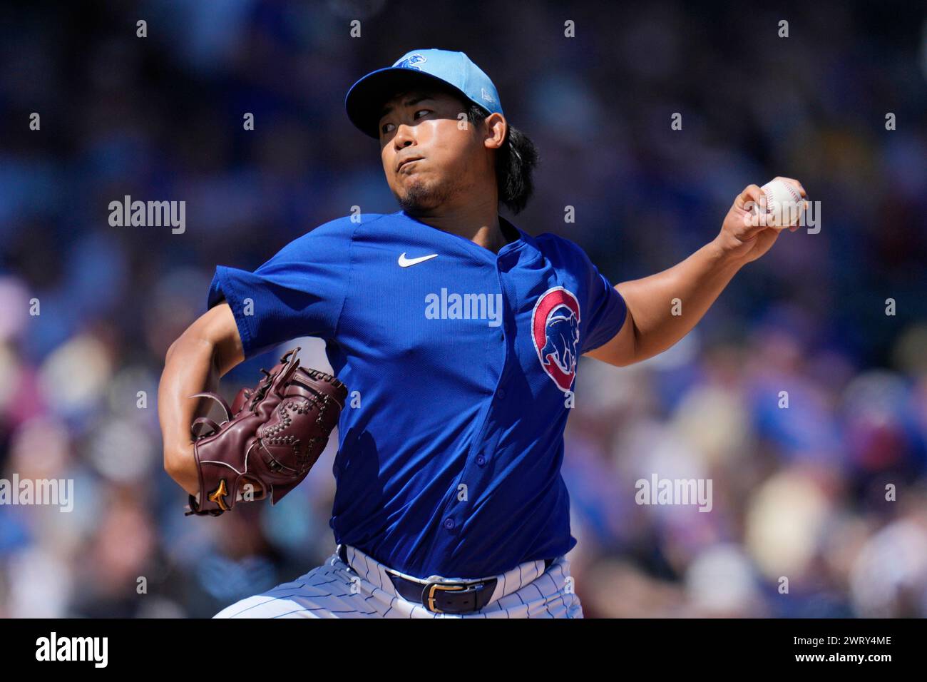 Chicago Cubs starting pitcher Shota Imanaga, of Japan, throws against ...
