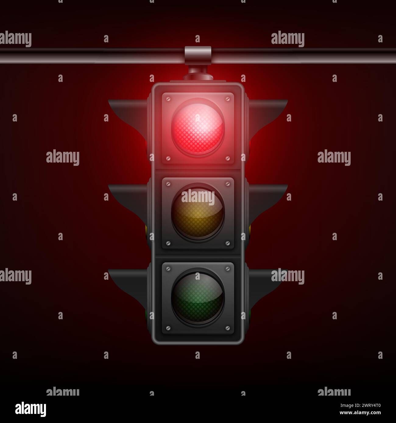 Vector Realistic Hanging Traffic Light with Glowing Red Prohibiting ...