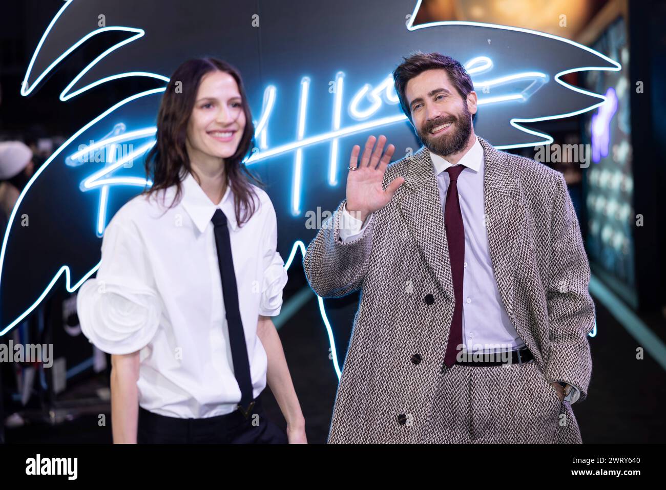 Jeanne Cadieu, left, and Jake Gyllenhaal poses for photographers upon ...
