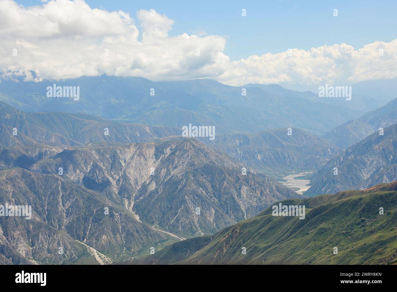 Aerial view, from a paraglider, of the Chicamocha Canyon, panoramic ...