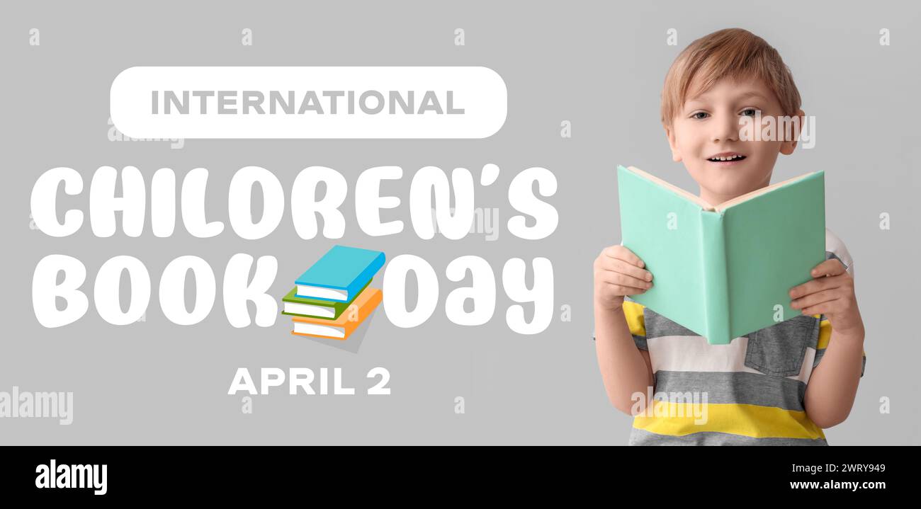 Banner for International Children's Book Day with cute little boy Stock ...