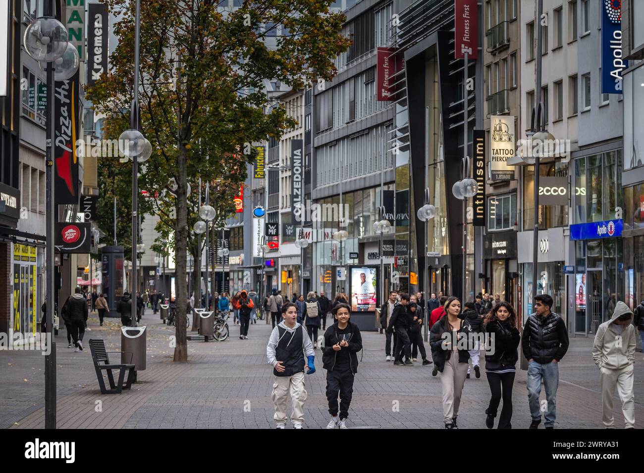 People walking in the schildergasse street of Cologne, Germany. The ...