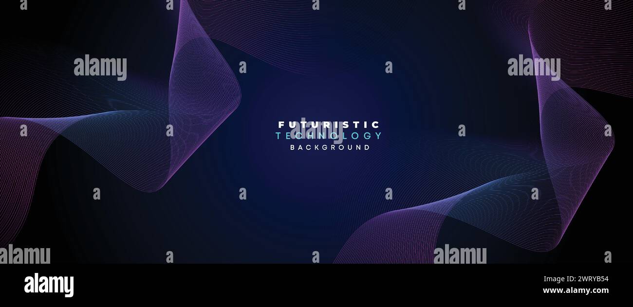 Digital Technology Banner Abstract Purple and Blue Waving Lines Background. Navy Blue or pink ...