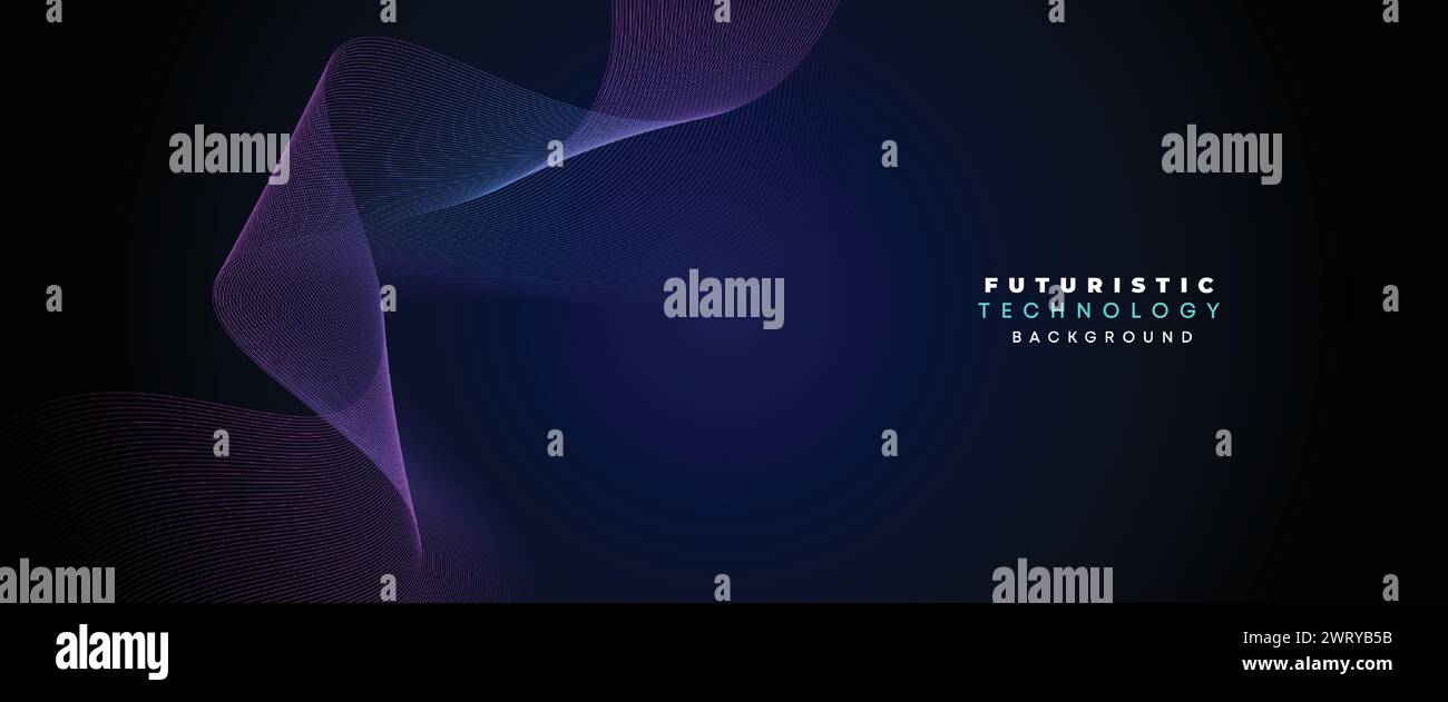 Digital Technology Banner Abstract Purple and Blue Waving Lines Background. Navy Blue or pink ...