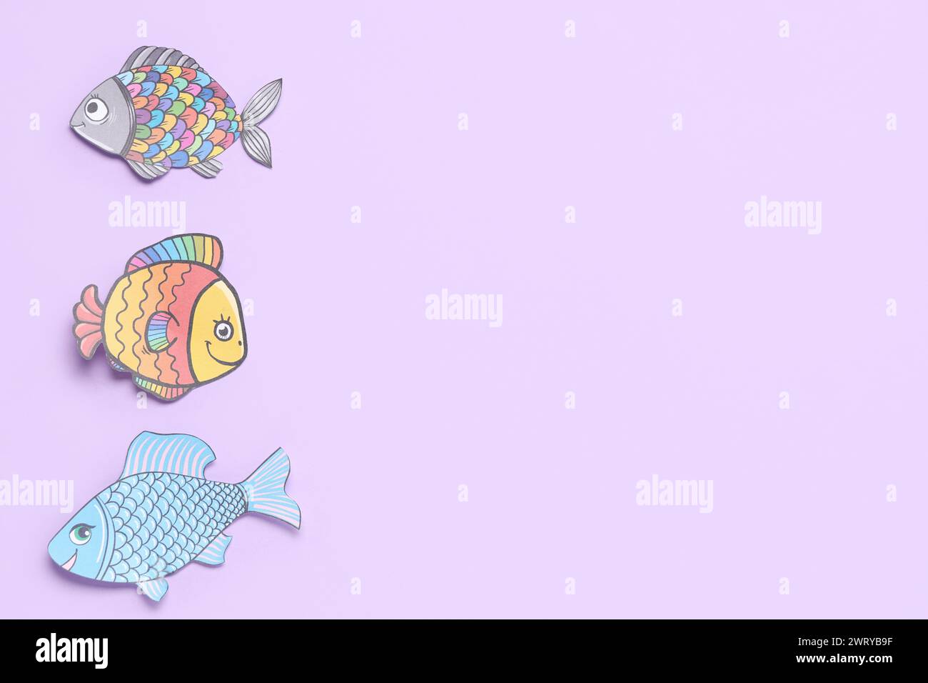Paper fishes on lilac background. April Fools Day celebration Stock ...