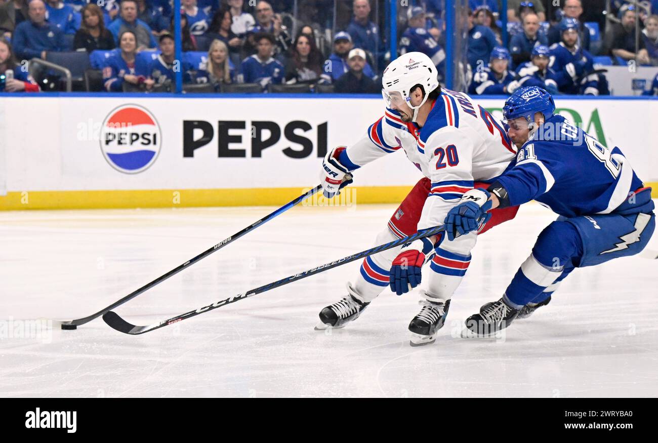 New York Rangers Left Wing Chris Kreider 20 Handles The Puck Next To