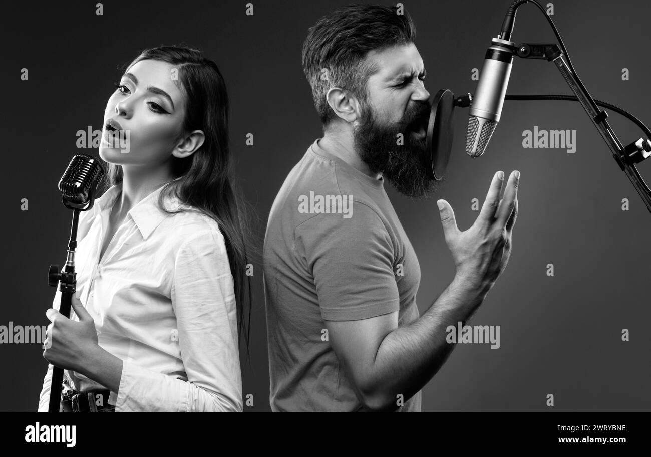 Man singing in recording studio Black and White Stock Photos & Images ...