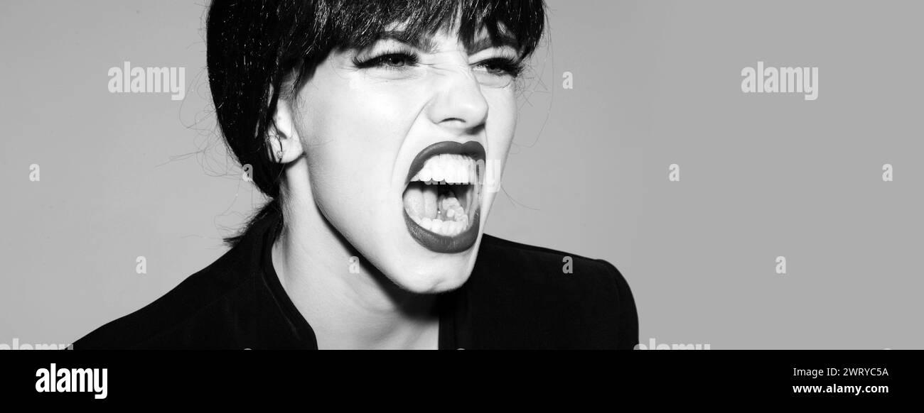 Woman shouting and screaming loud with open mouth. Shout and scream ...