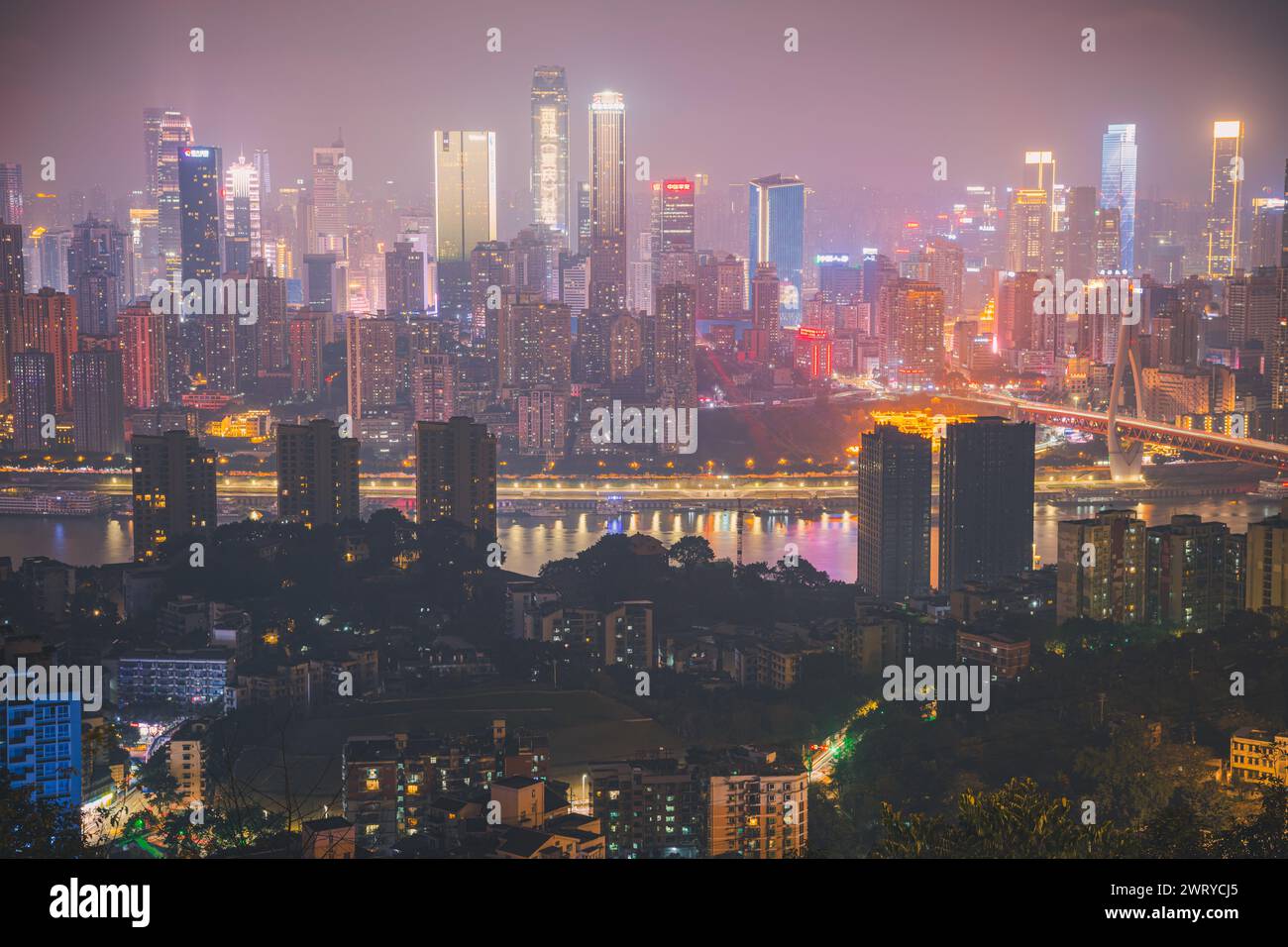 JANUARY 21, 2021, CHONGQING, CHINA: Night view and beautiful skyline of ...