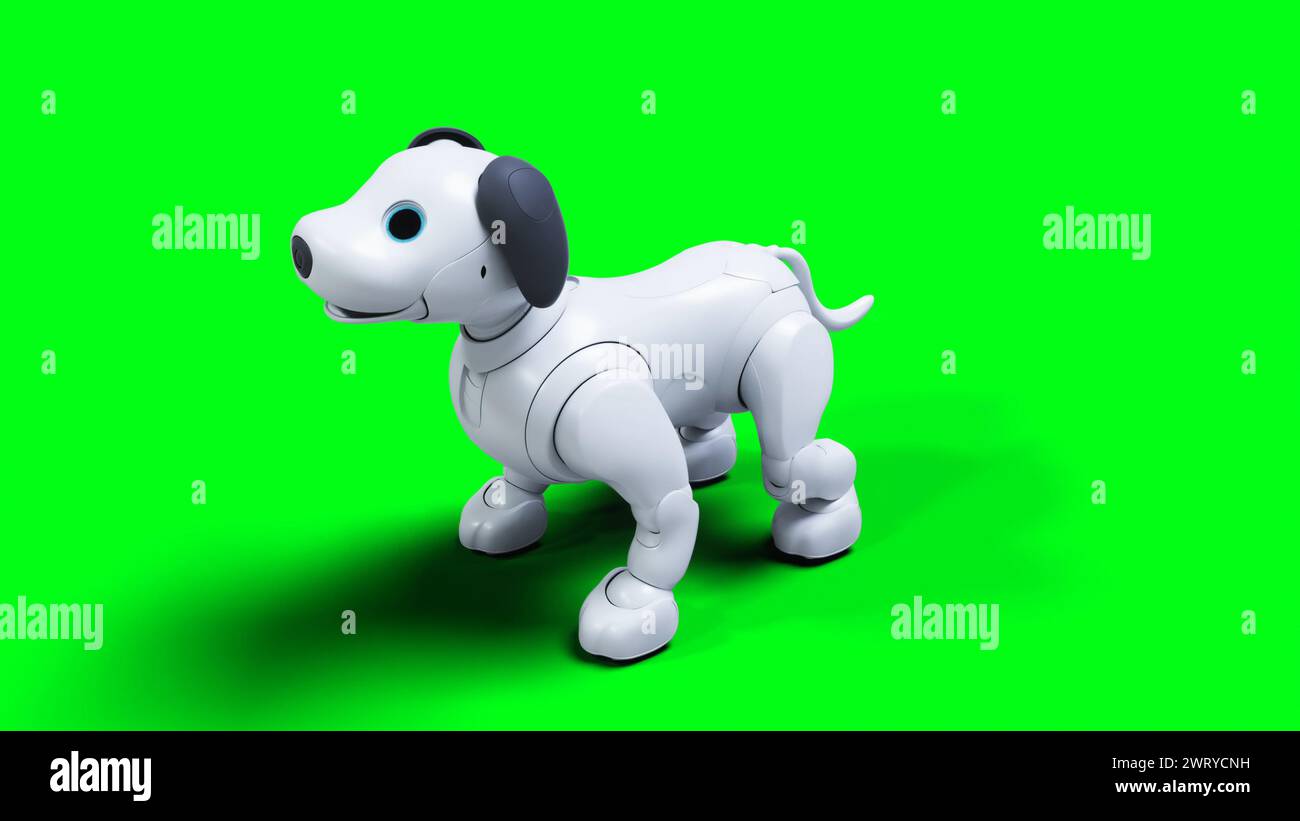 small funny robotic smart dog, pet. Green screen isolate. 3d rendering ...