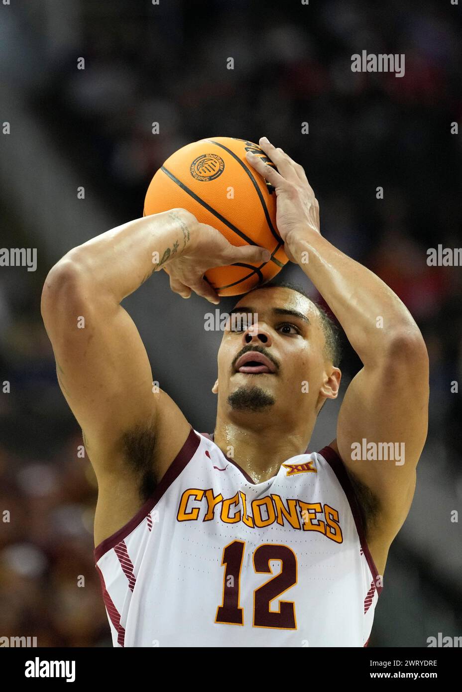 MAR 14 2024: Iowa State Cyclones forward Robert Jones (12) lines up a ...
