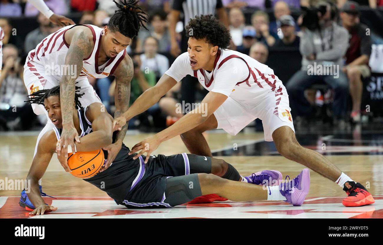 MAR 14 2024: Kansas State Wildcats guard Dai Dai Ames (4) dives for a ...