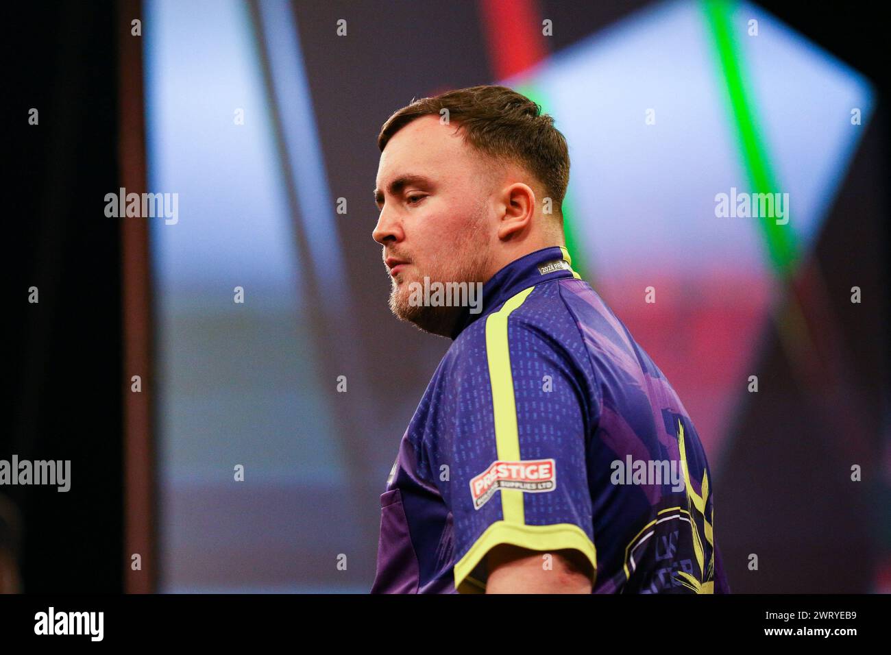 Nottingham, UK. 14th Mar, 2024. Luke Littler dejected during the 2024 ...