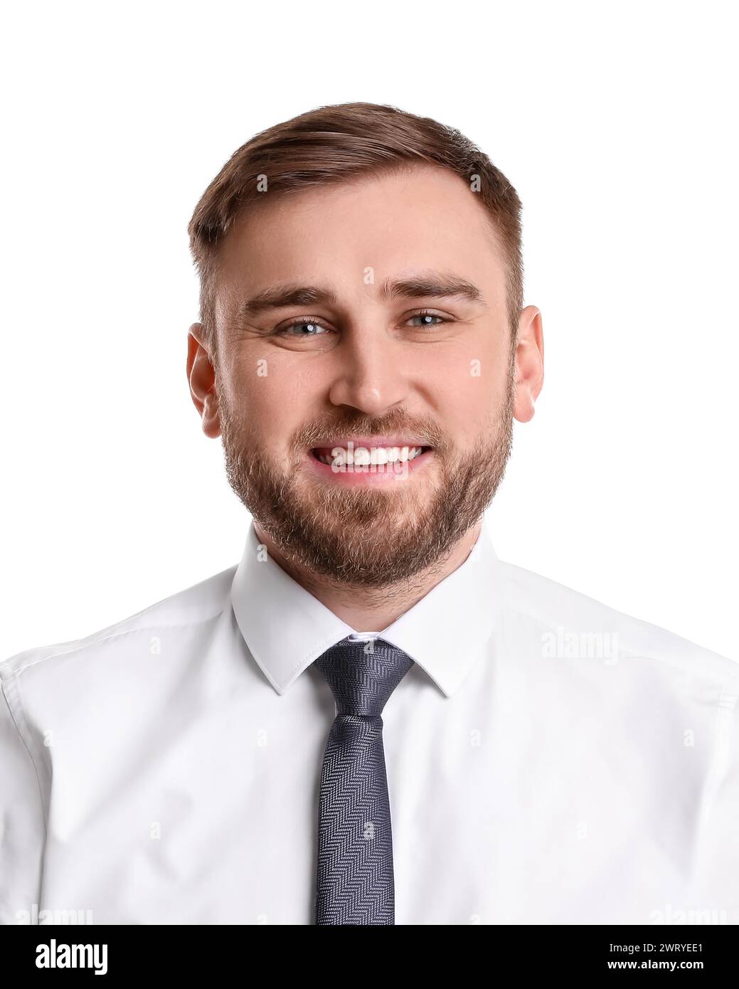 Passport photo. Portrait of young man on white background Stock Photo ...