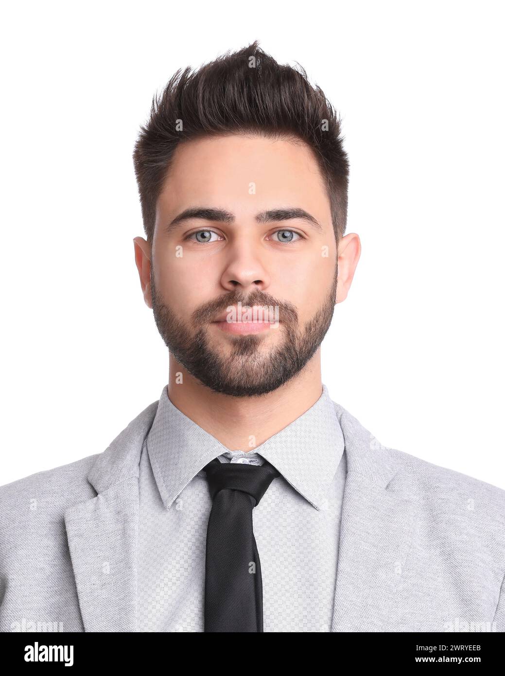 Passport photo. Portrait of young man on white background Stock Photo ...