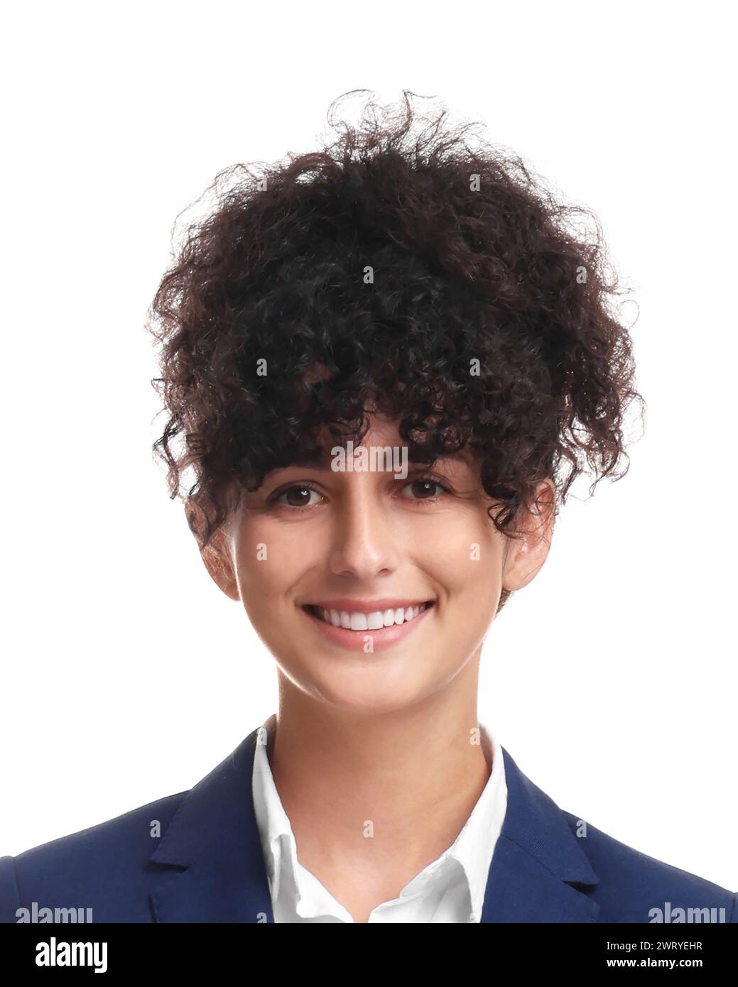 Passport photo. Portrait of woman on white background Stock Photo - Alamy