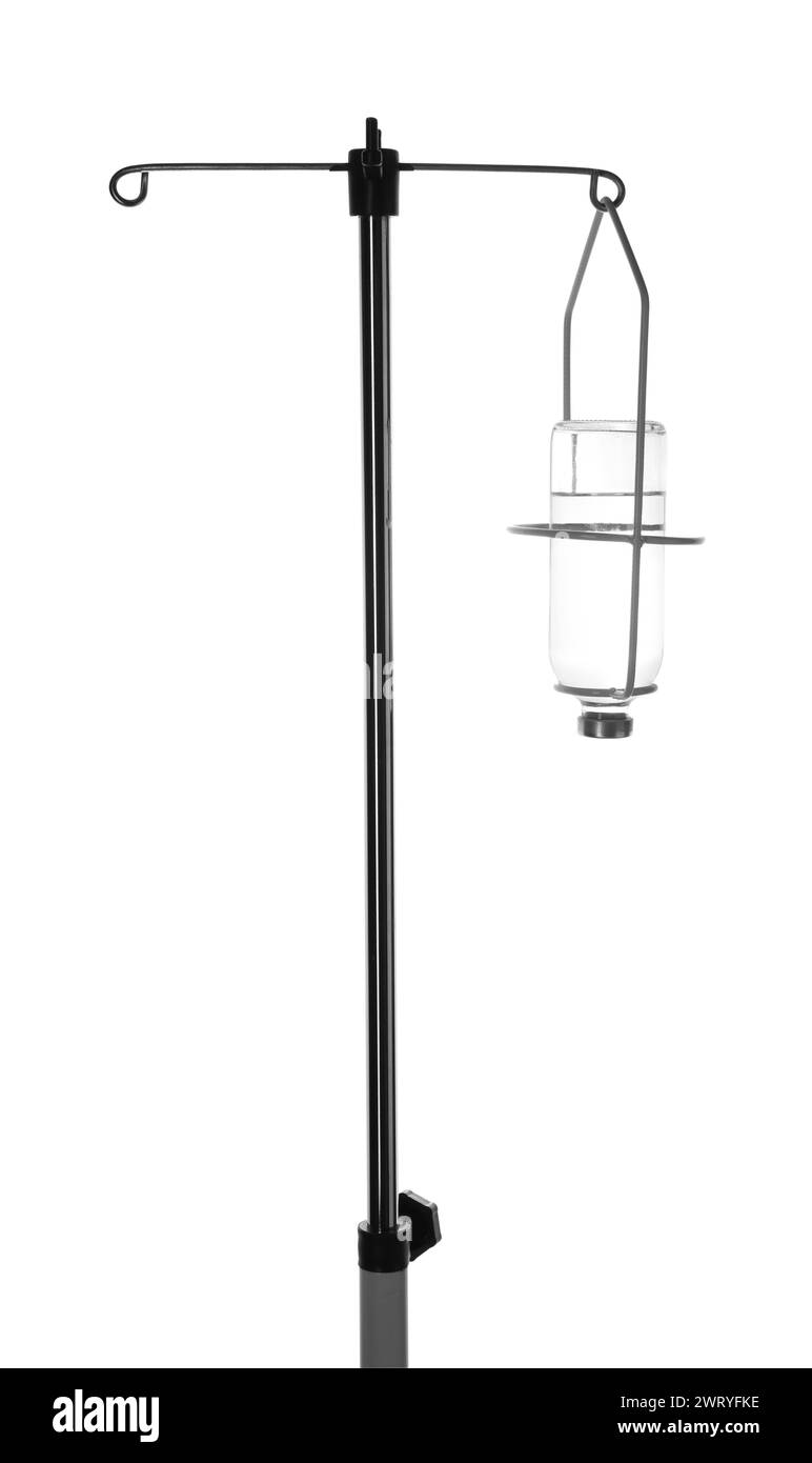 IV infusion set on pole against white background Stock Photo - Alamy