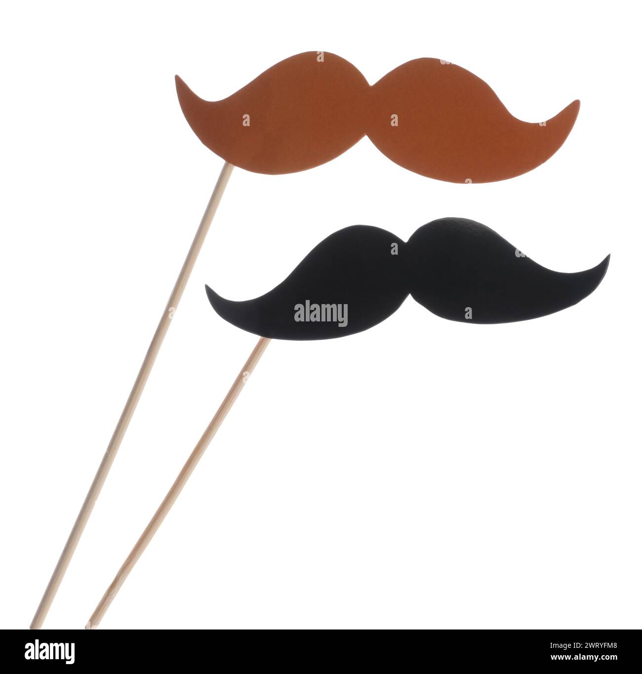 Fake paper mustaches on sticks against white background Stock Photo - Alamy