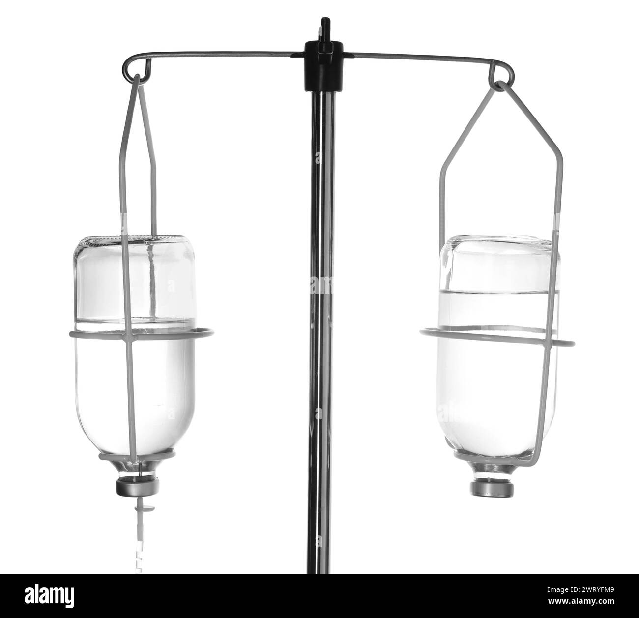 IV infusion set on pole against white background Stock Photo - Alamy
