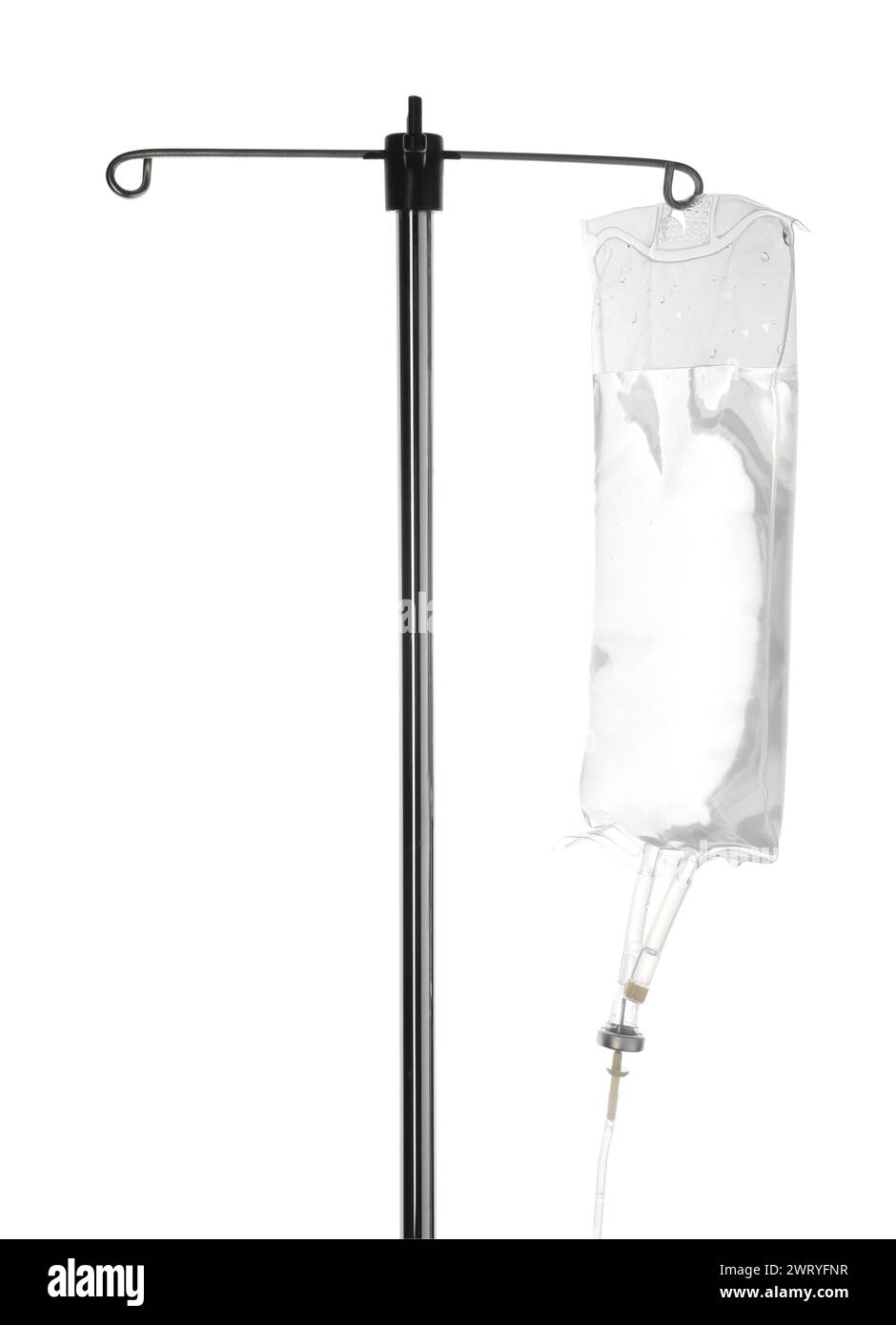 IV infusion set on pole against white background Stock Photo - Alamy