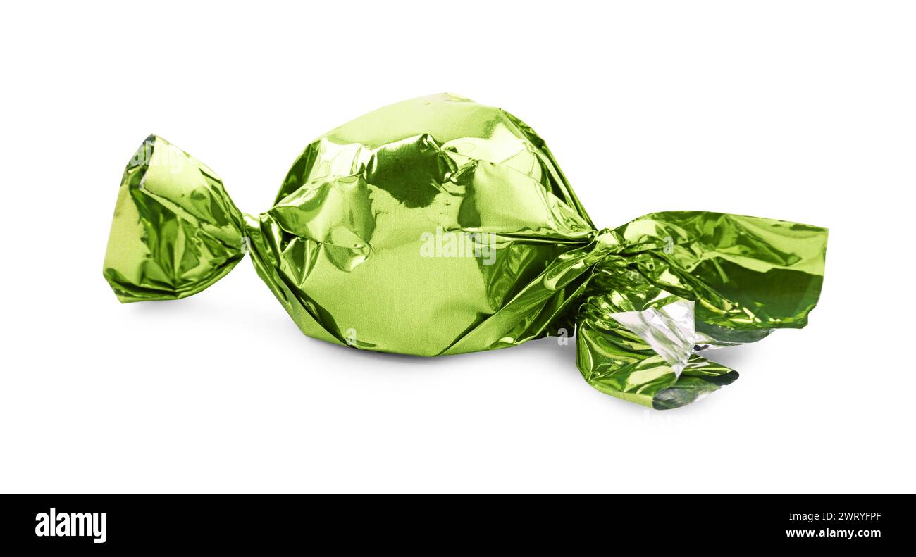Candy in light green wrapper isolated on white Stock Photo - Alamy