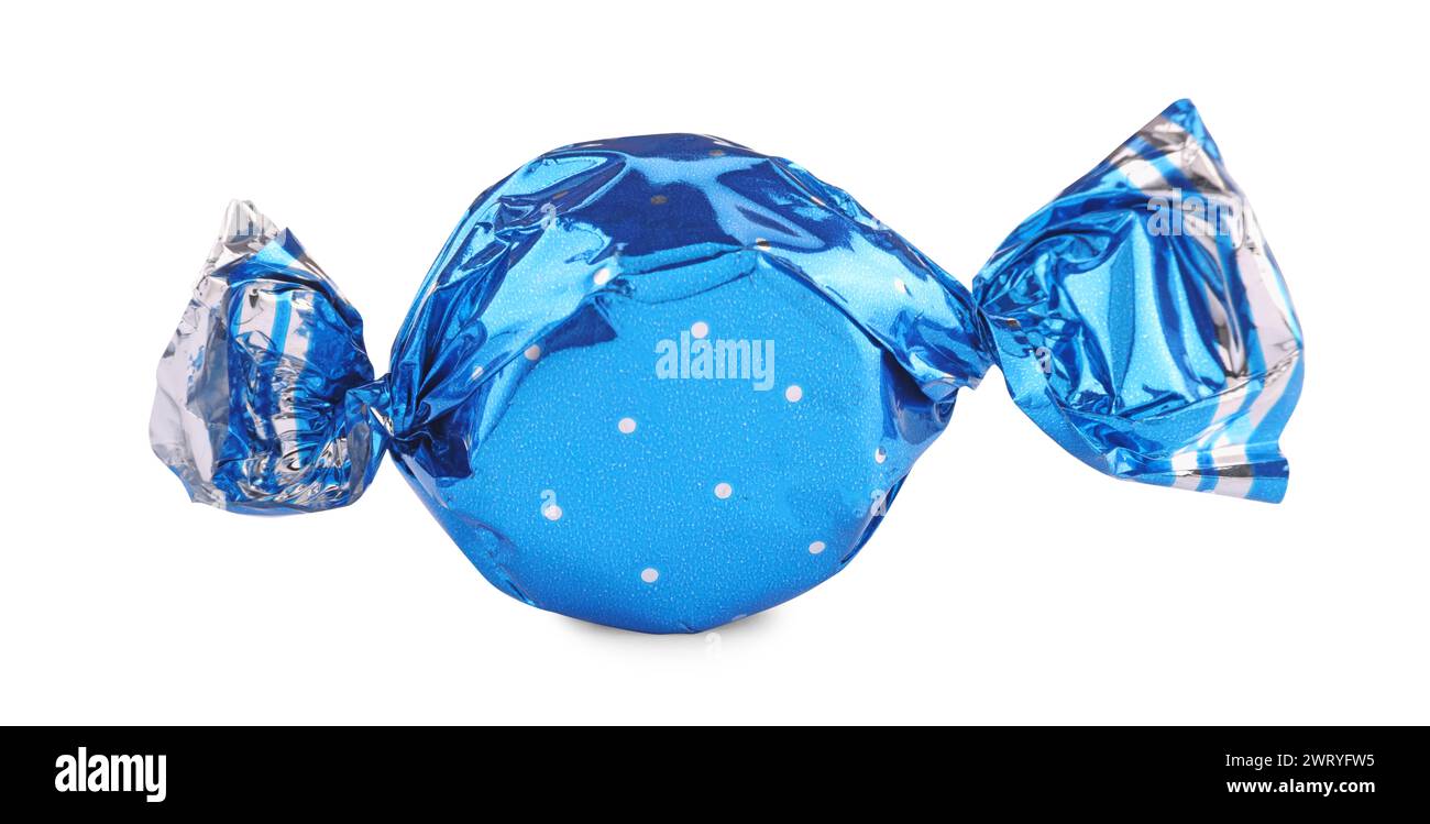 Candy in light blue wrapper isolated on white Stock Photo - Alamy