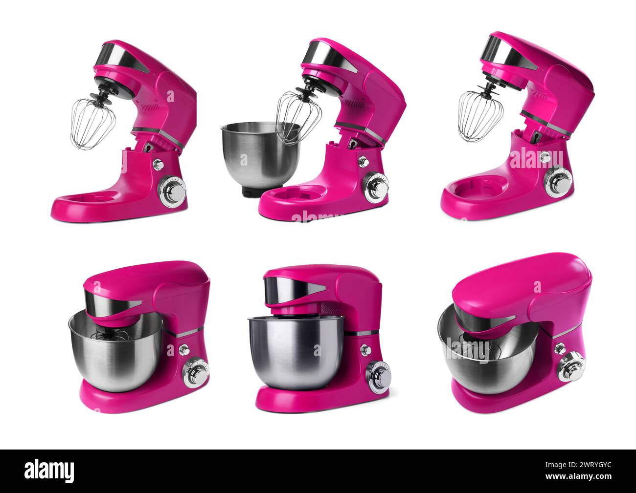 Pink stand mixers isolated on white, set Stock Photo - Alamy