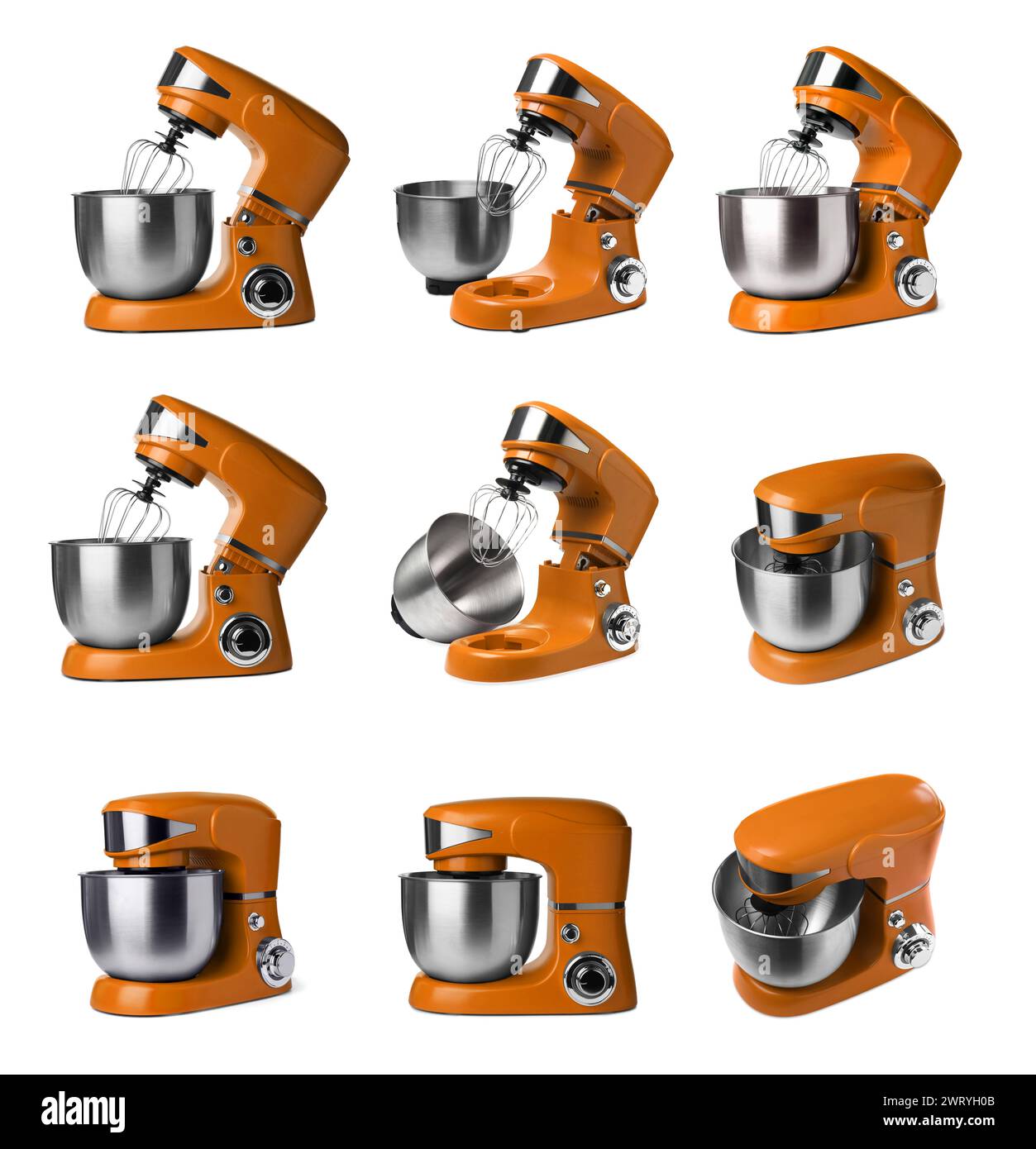 Orange stand mixers isolated on white, set Stock Photo - Alamy