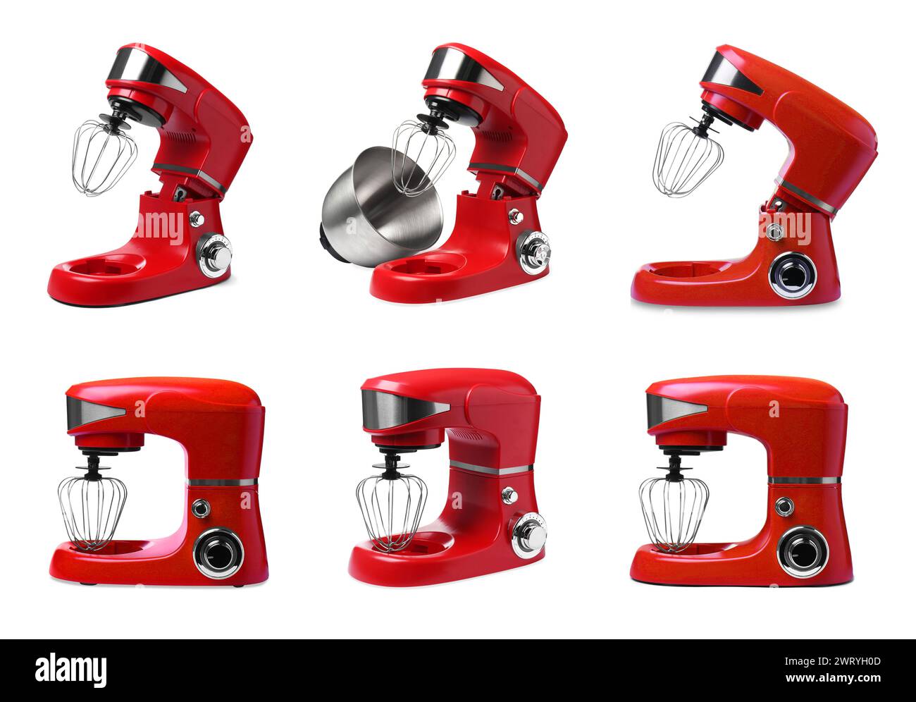 Red stand mixers isolated on white, set Stock Photo - Alamy