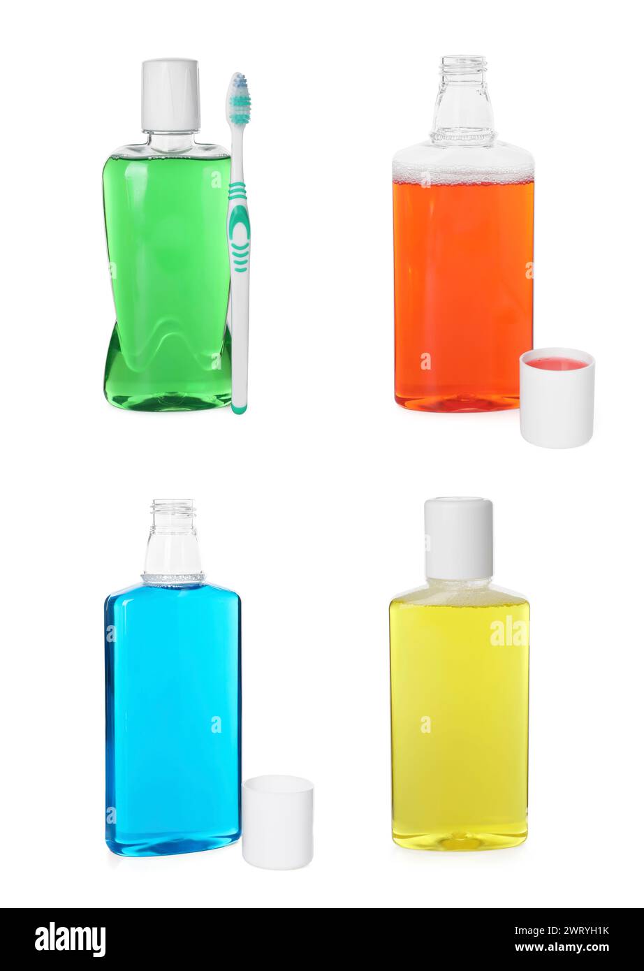 Fresh mouthwashes in bottles isolated on white, set Stock Photo - Alamy