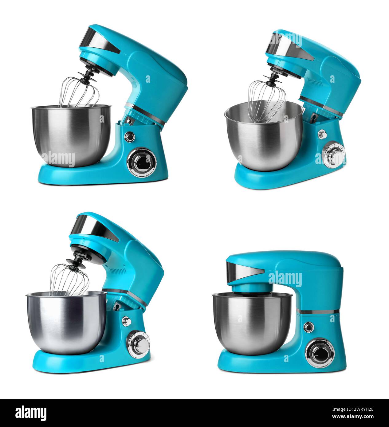 Light blue stand mixers isolated on white, set Stock Photo - Alamy