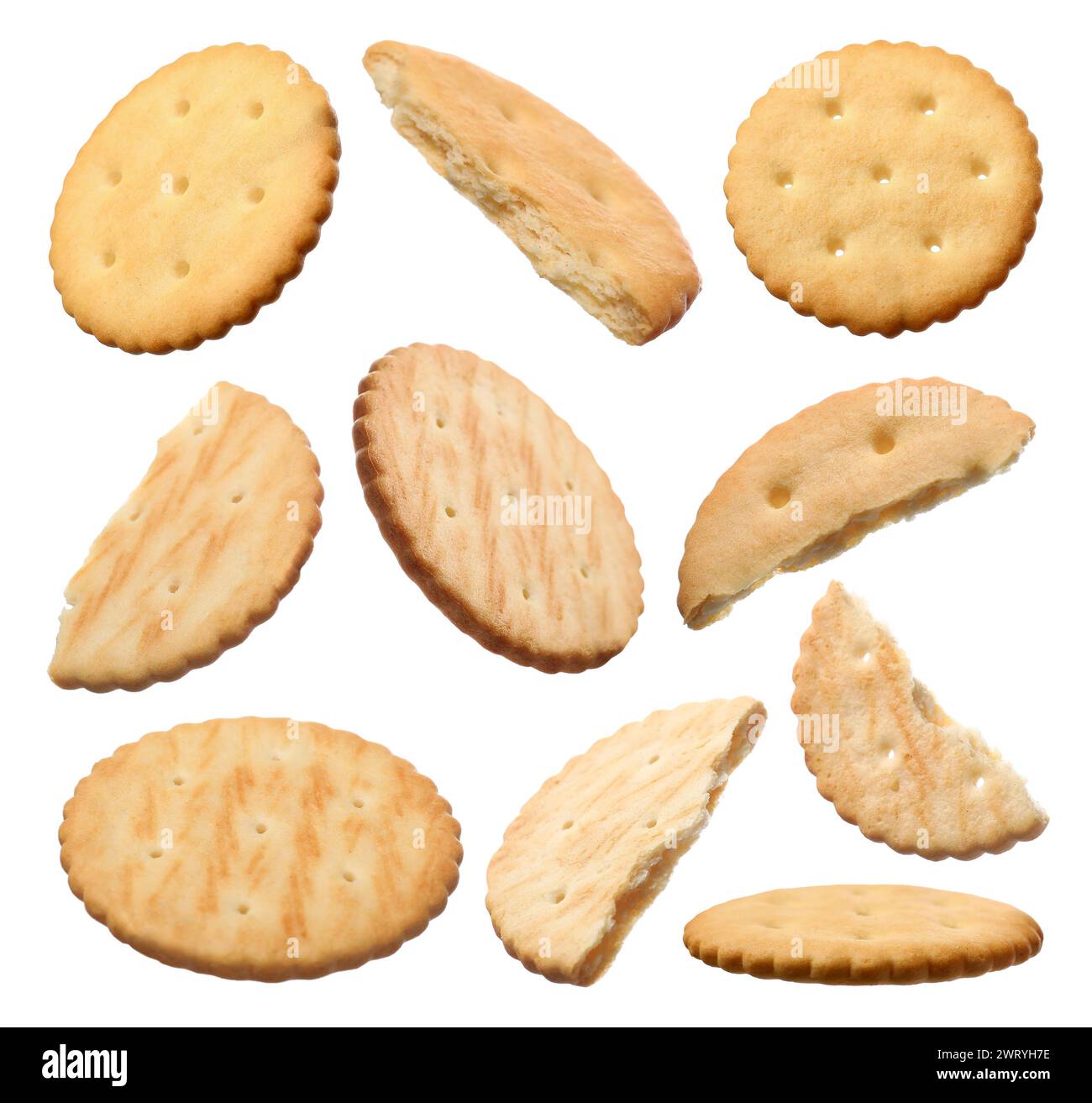 Set with delicious crackers isolated on white Stock Photo - Alamy