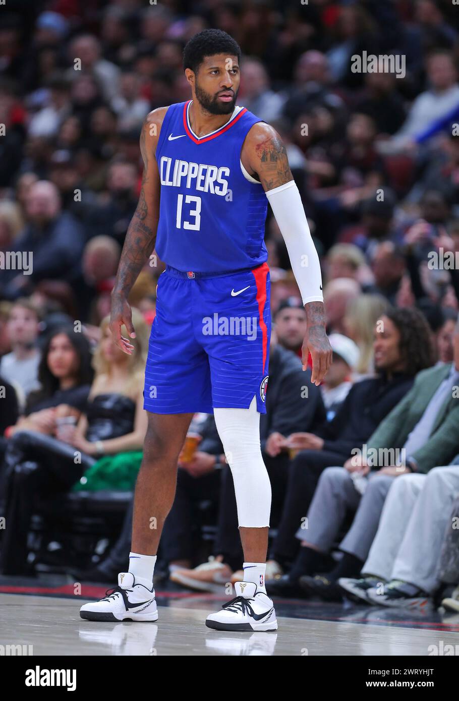 CHICAGO, IL - MARCH 14: Paul George #13 of the LA Clippers looks on ...