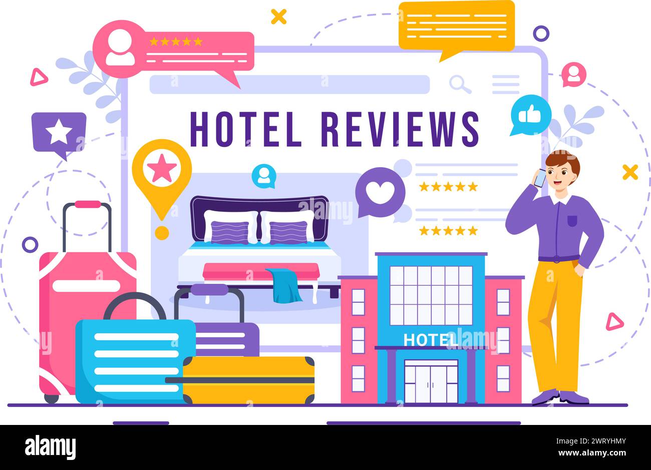 Hotel Reviews Vector Illustration with Rating Service, User Satisfaction to Rated Customer ...