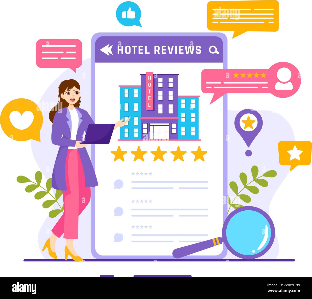 Hotel Reviews Vector Illustration with Rating Service, User Satisfaction to Rated Customer ...