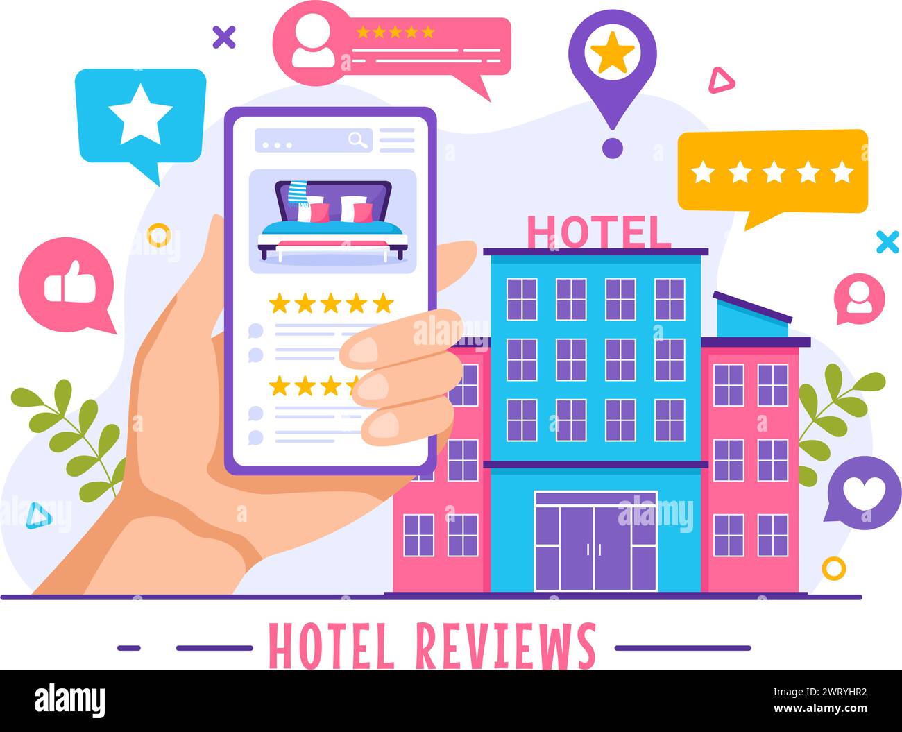 Hotel Reviews Vector Illustration with Rating Service, User Satisfaction to Rated Customer ...