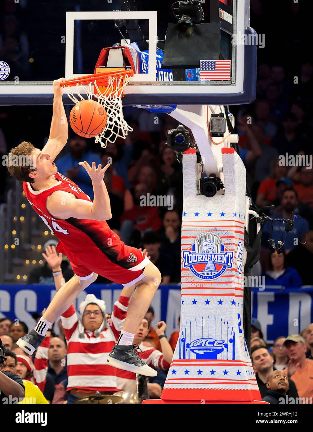 March 14, 2024: NC State Wolfpack Forward (34) Ben Middlebrooks hangs ...