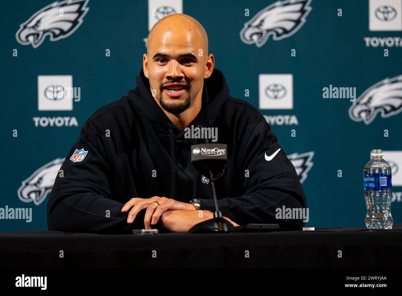 Philadelphia Eagles Bryce Huff talks to the media during the press ...