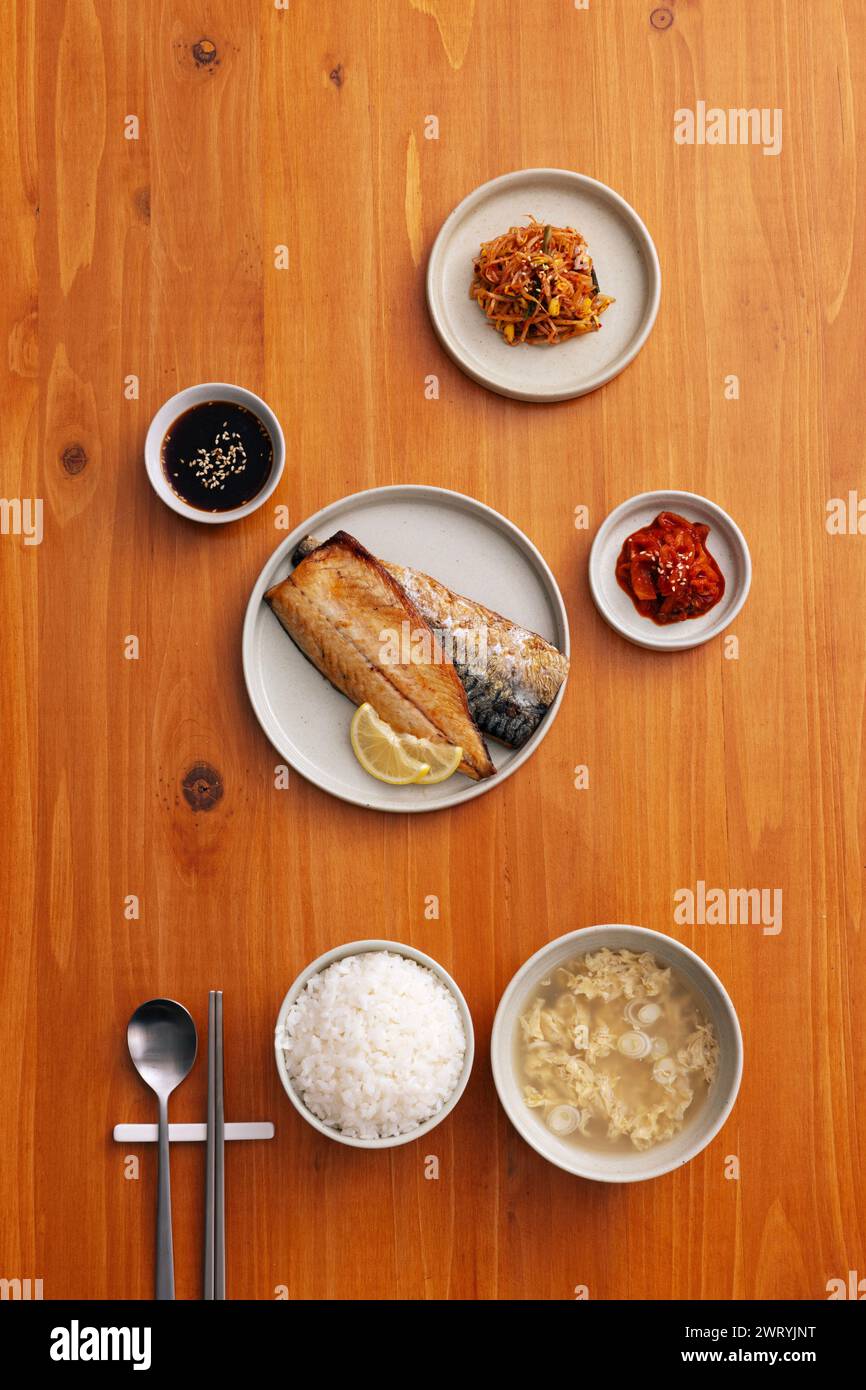 a delicious grilled mackerel table setting Stock Photo - Alamy