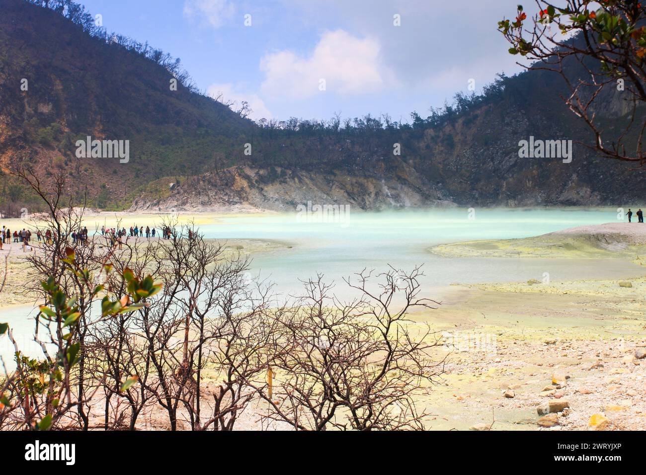 Kawah Putih or White Crater, a volcanic sulphur lake in Ciwidey ...