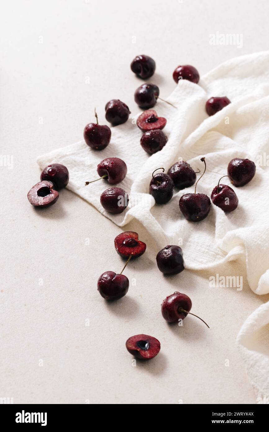 well cooked cherries scattered over the white ceiling Stock Photo - Alamy