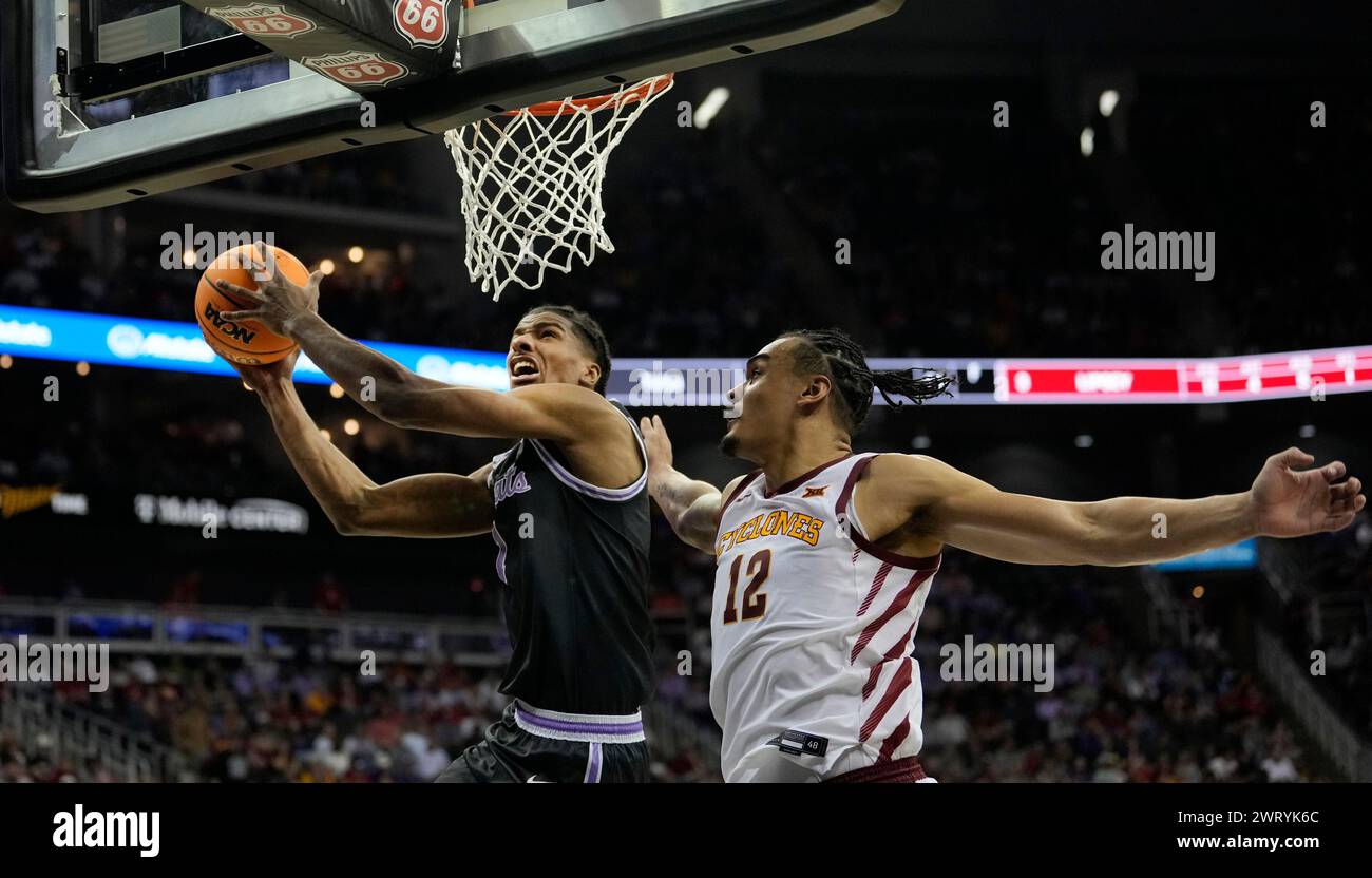 MAR 14 2024: Kansas State Wildcats forward David N'Guessan (1) puts up ...