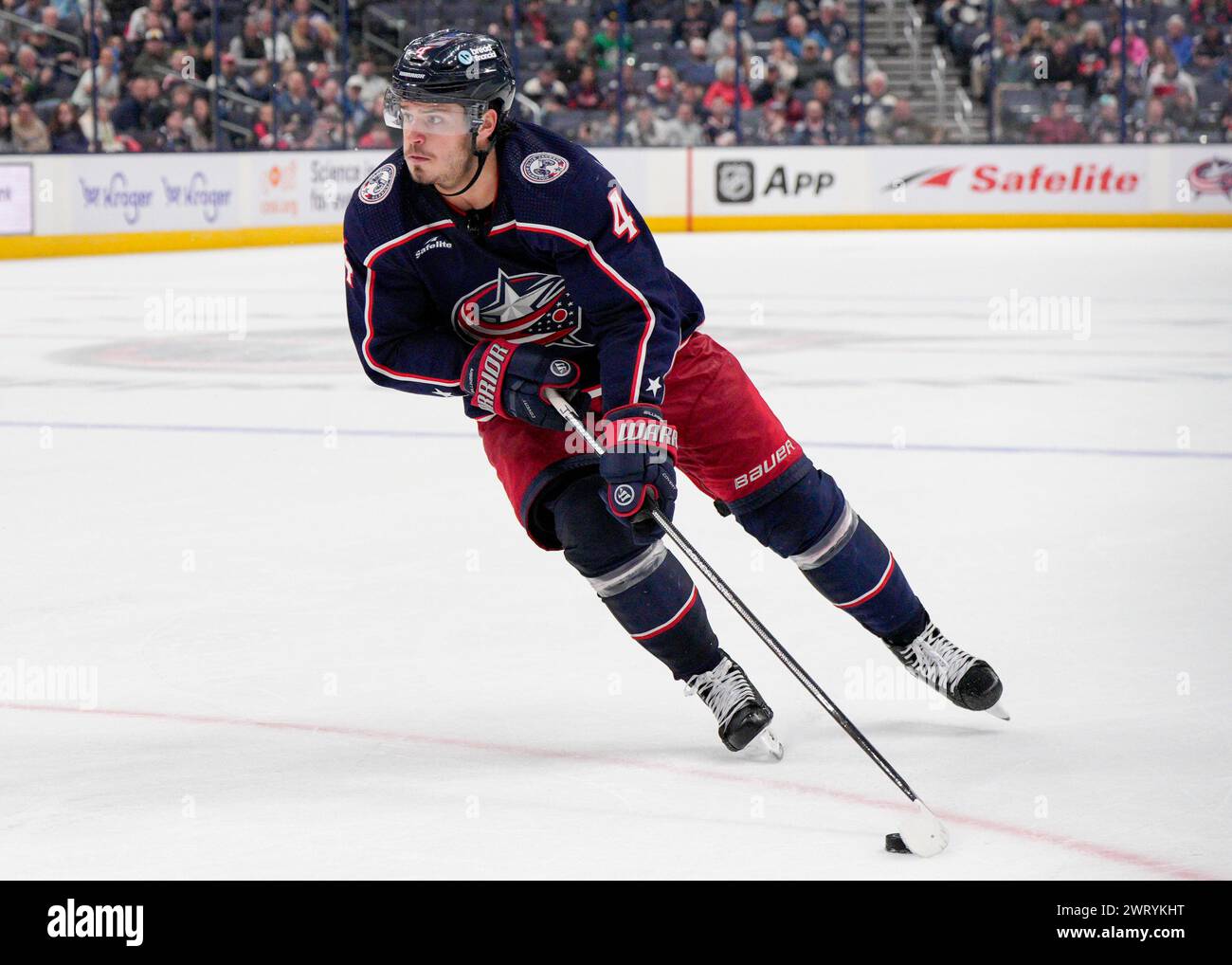 Columbus Blue Jackets center Cole Sillinger controls the puck during ...