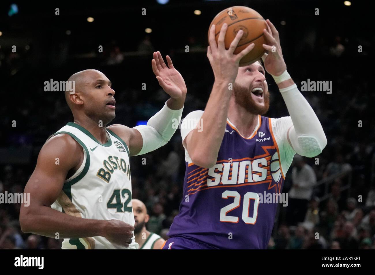 Phoenix Suns center Jusuf Nurkic (20) drives to the basket past Boston ...