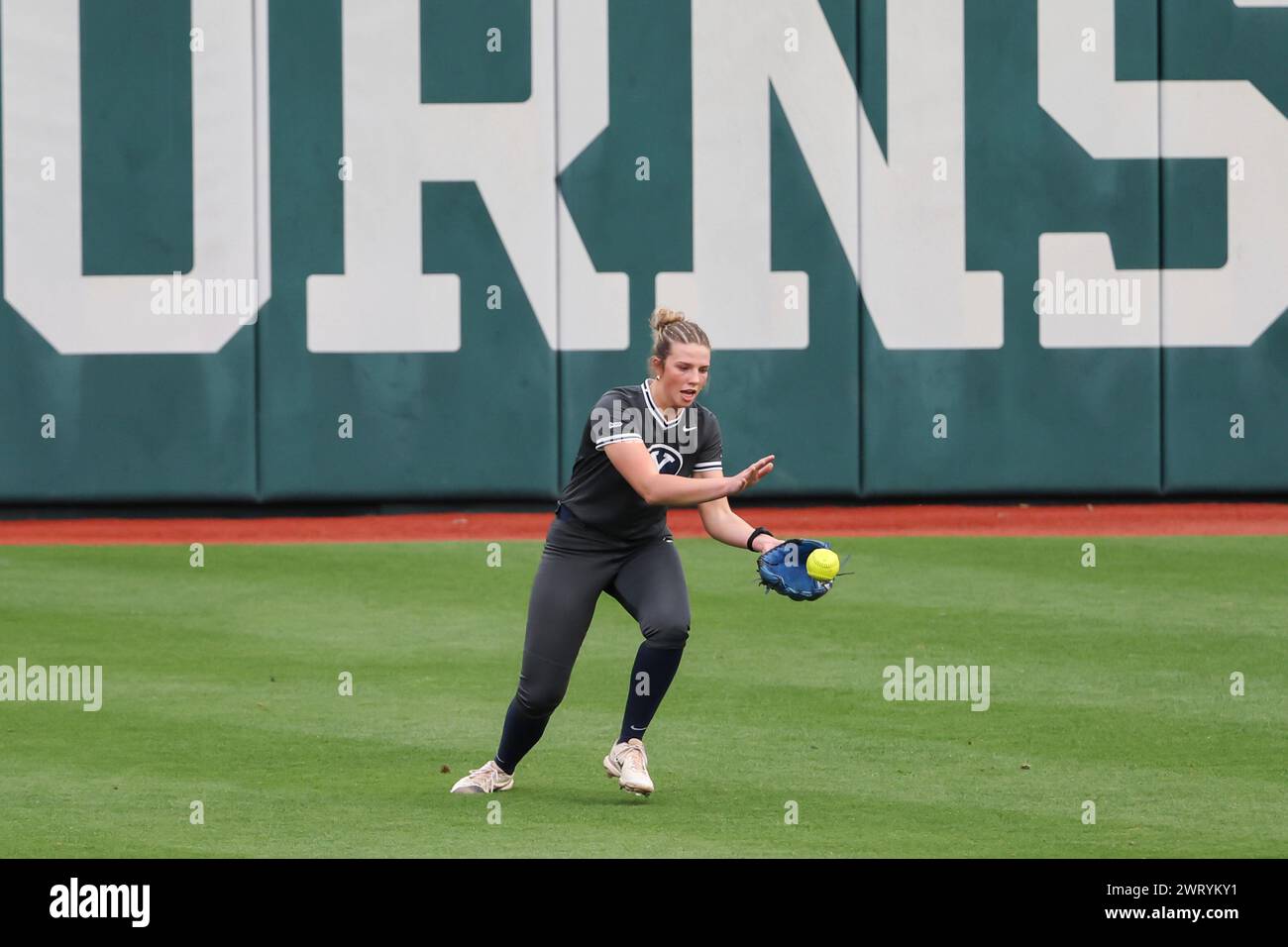 AUSTIN, TX - MARCH 14: BYU Cougars outfielder Kate Dahle (26) fields ...