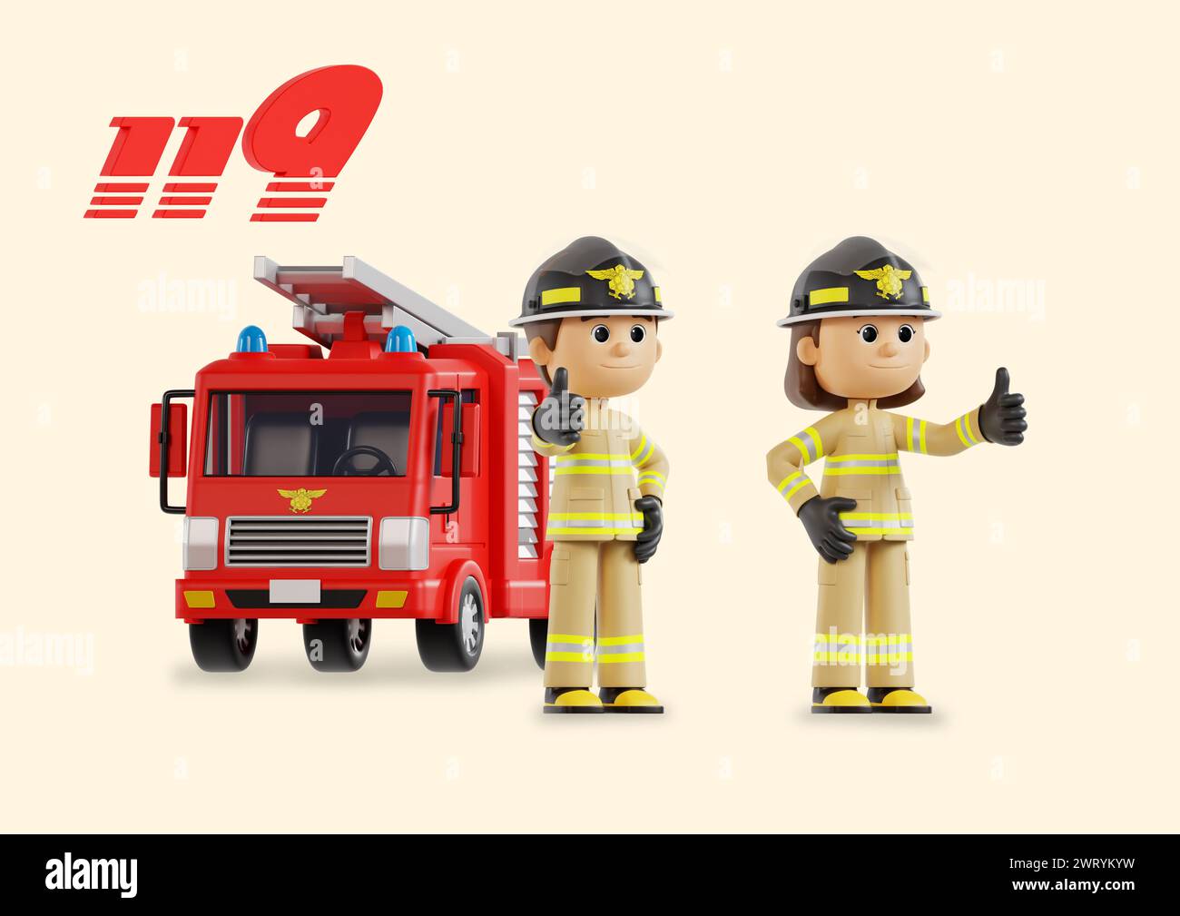 Firetruck and Thumbs Up Firefighter 3d Graphics Stock Photo - Alamy