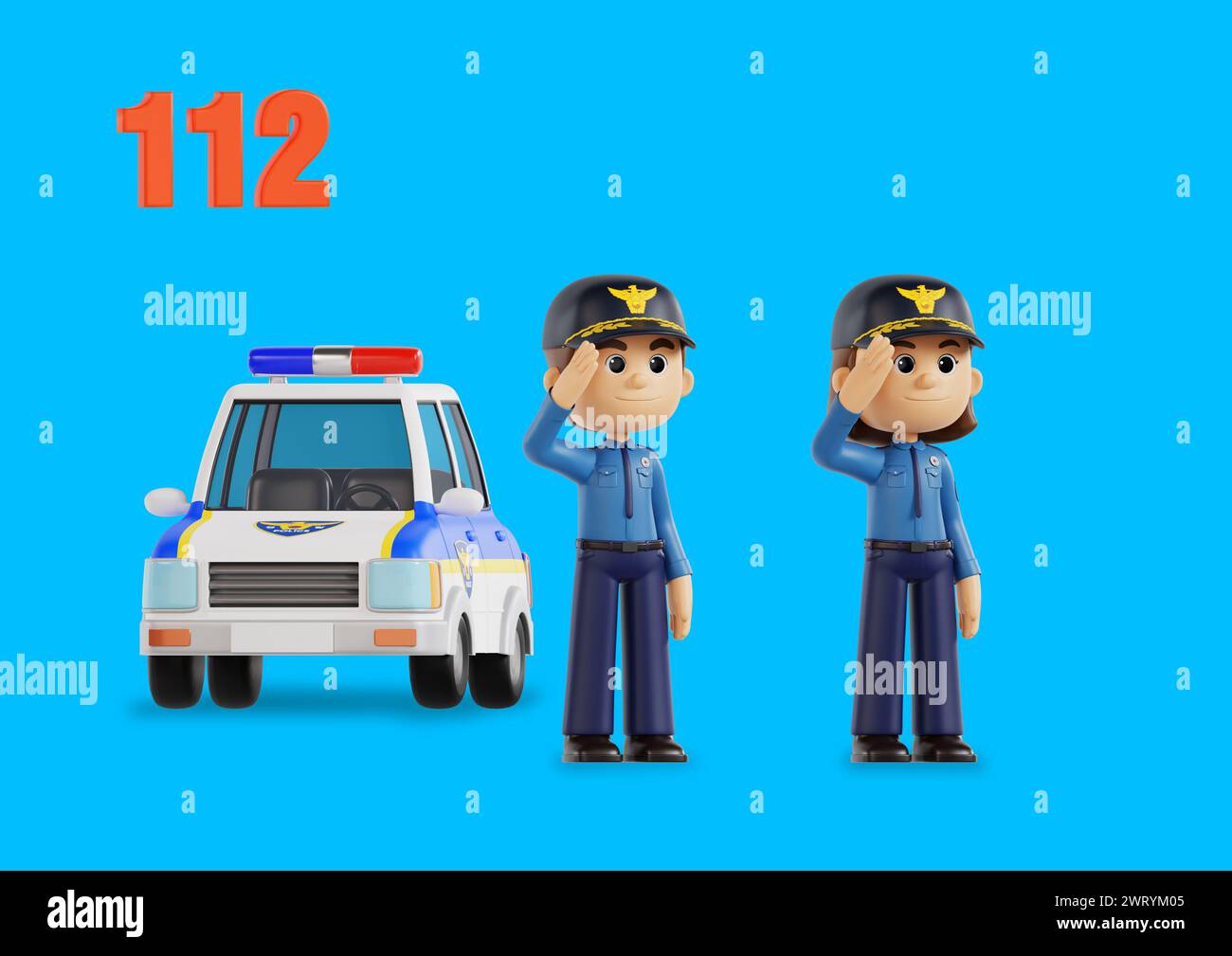 Saluting cops and police cars 3d graphics Stock Photo - Alamy