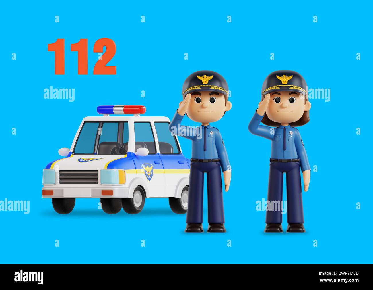 Saluting cops and police cars 3d graphics Stock Photo - Alamy